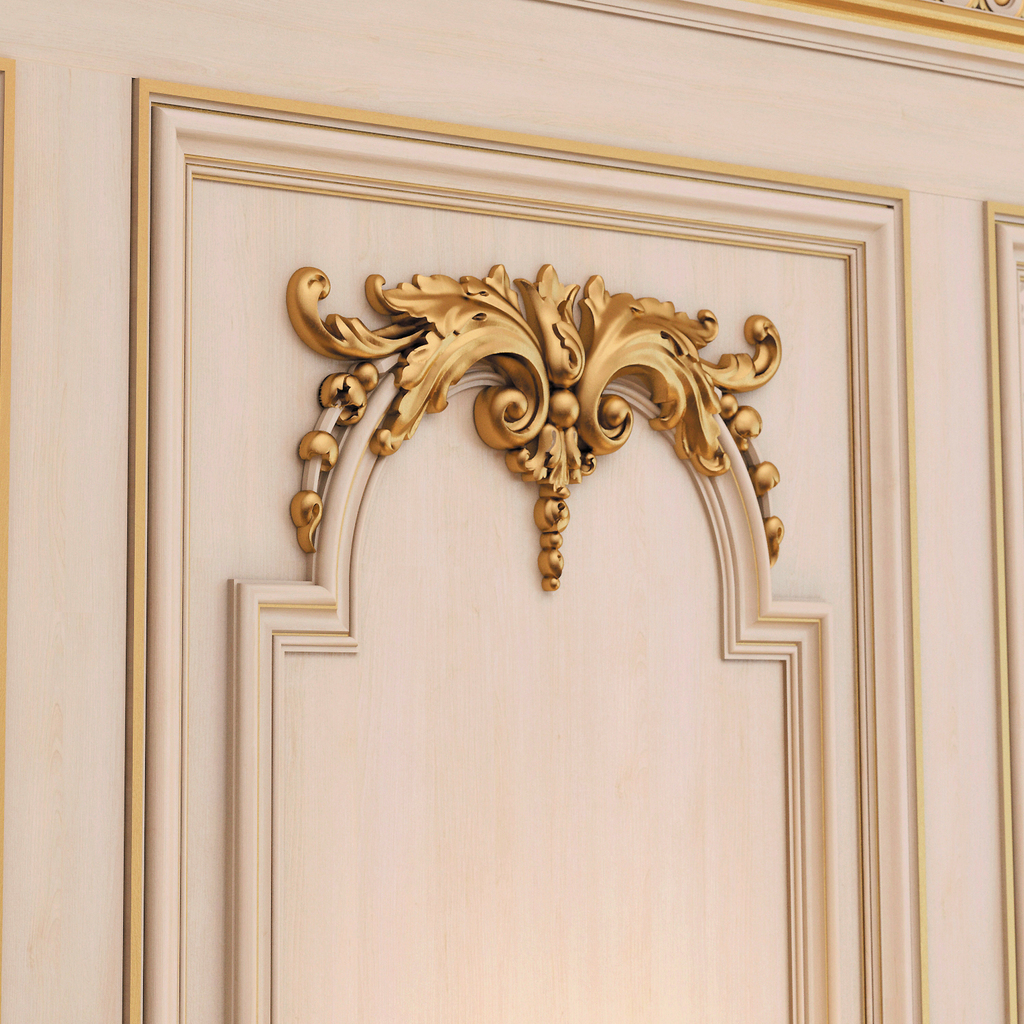 Ornate French Wall Panel with Wood Beading Trim and Flowers from Oak