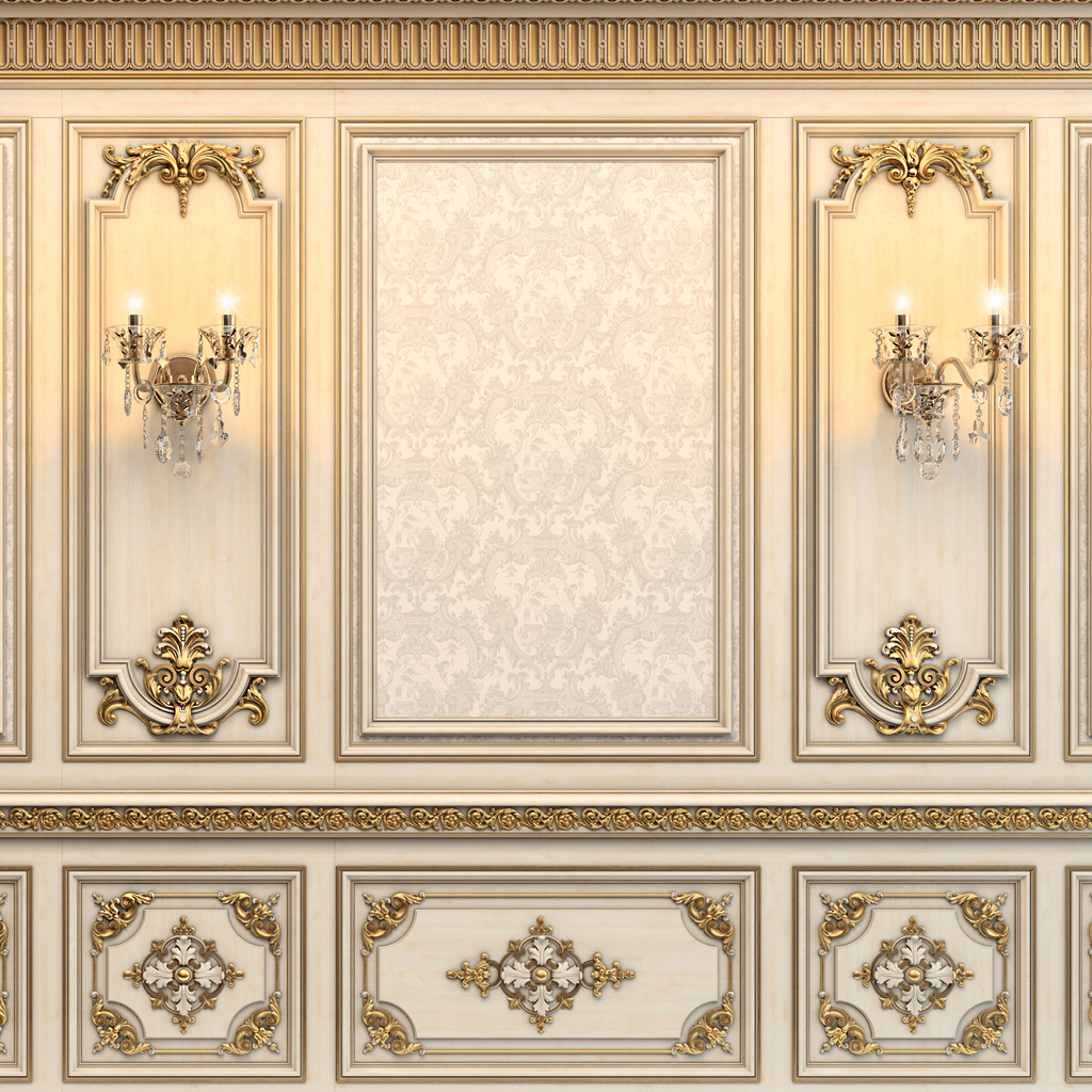 Ornate French Wall Panel with Wood Beading Trim and Flowers from Oak