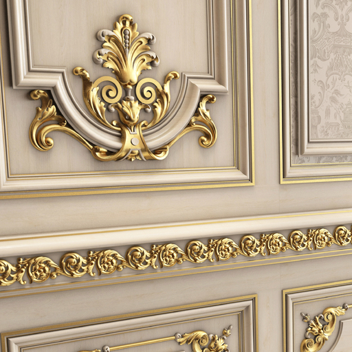 Ornate French Wall Panel with Wood Beading Trim and Flowers from Oak