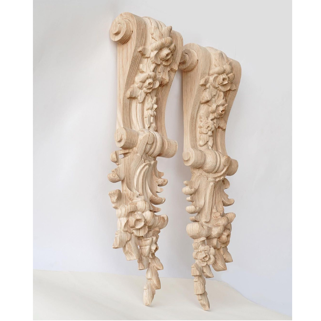 Carved fancy corbel floral Rococo left side from oak