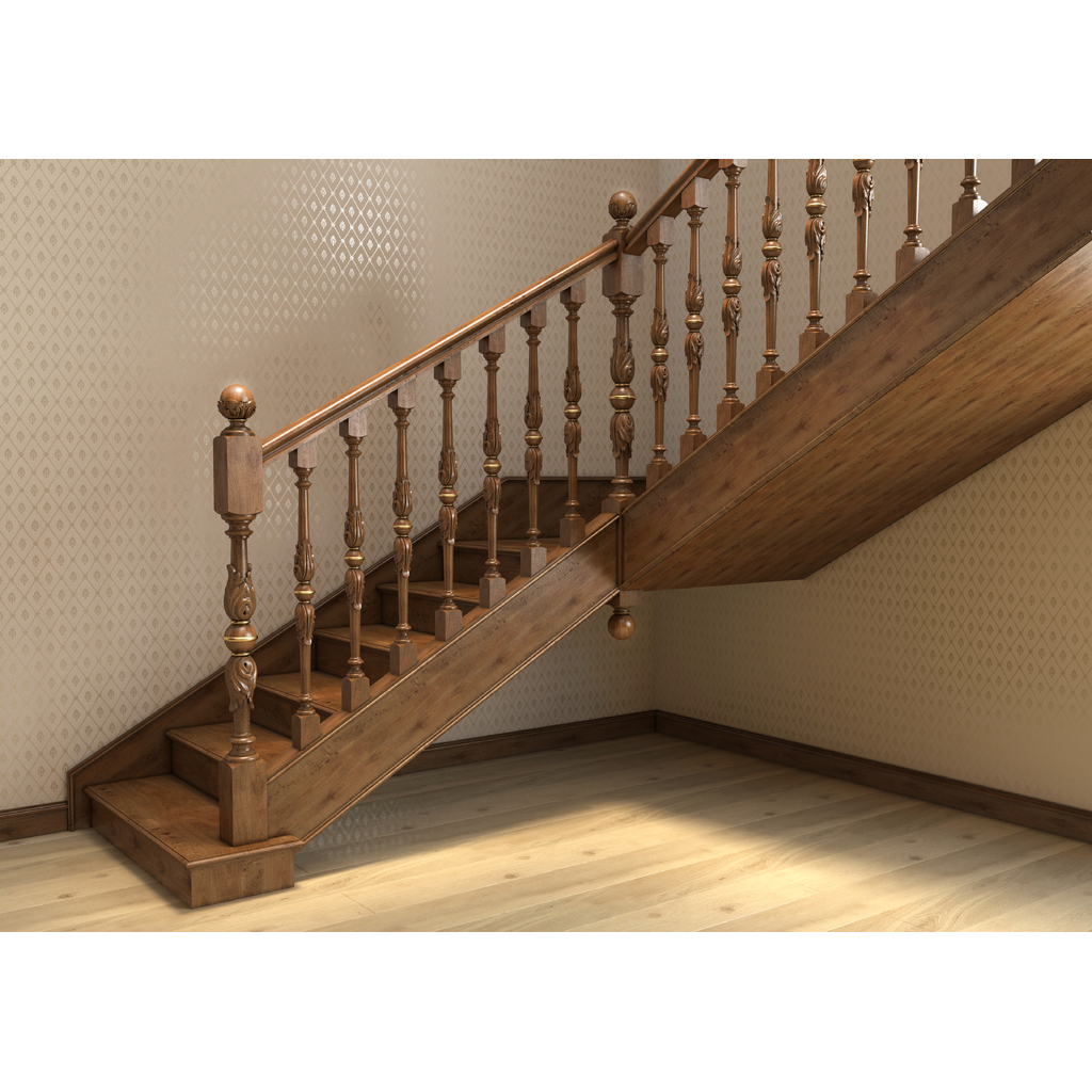 Vintage beech staircase post, Carved stair parts