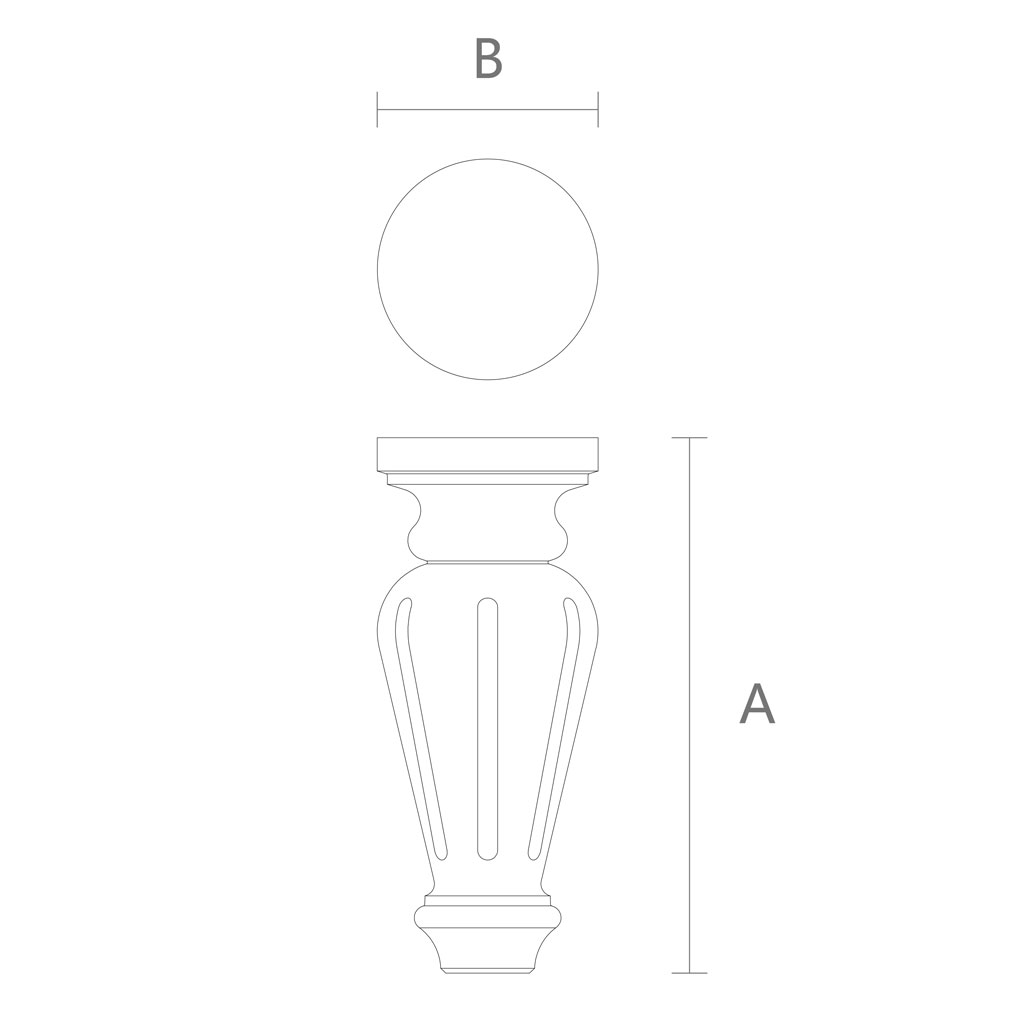 Rounded furniture feet with flutes from oak, beech for sofa, dresser