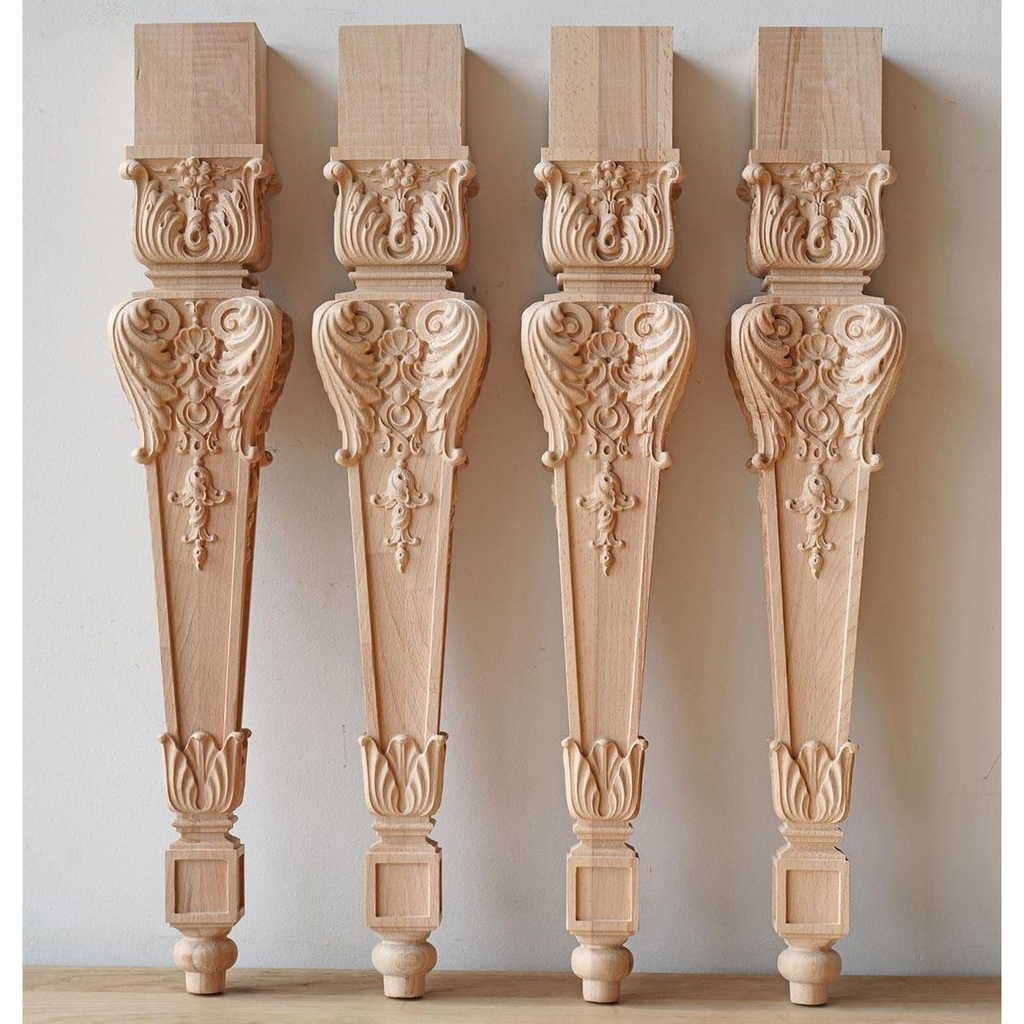 Carved tapered square table legs with acanthus leaf antique style