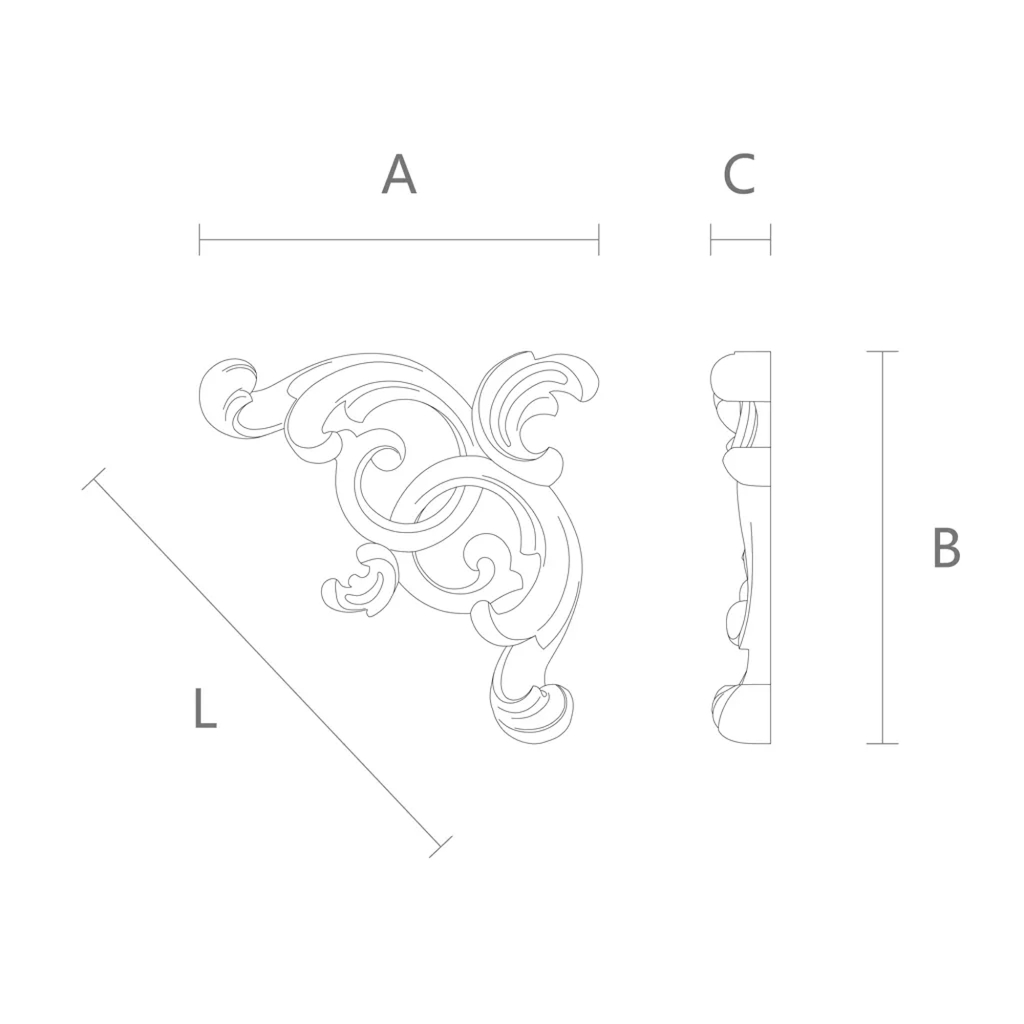 Right Symmetrical Acanthus Wood Corner Onlay | Oak & Beech Applique