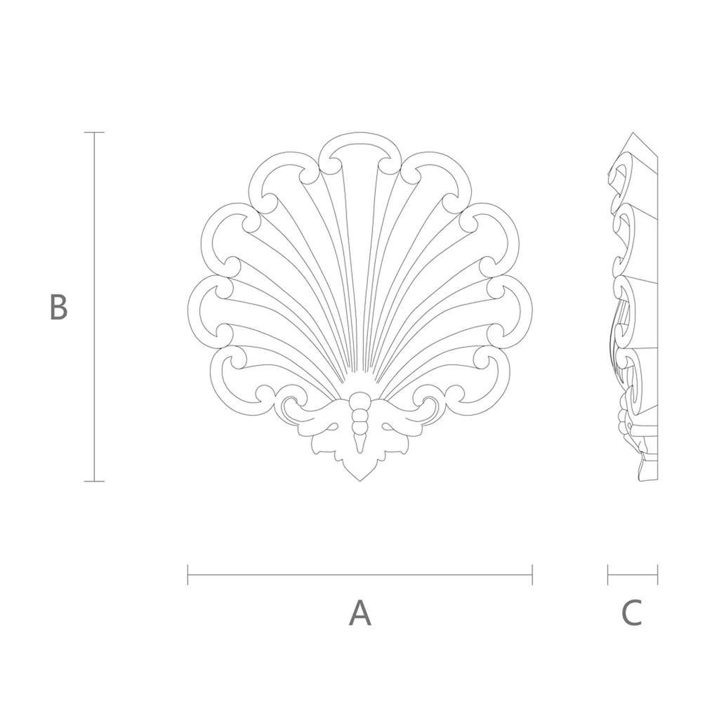 Carved shell applique, Beaded shell onlay