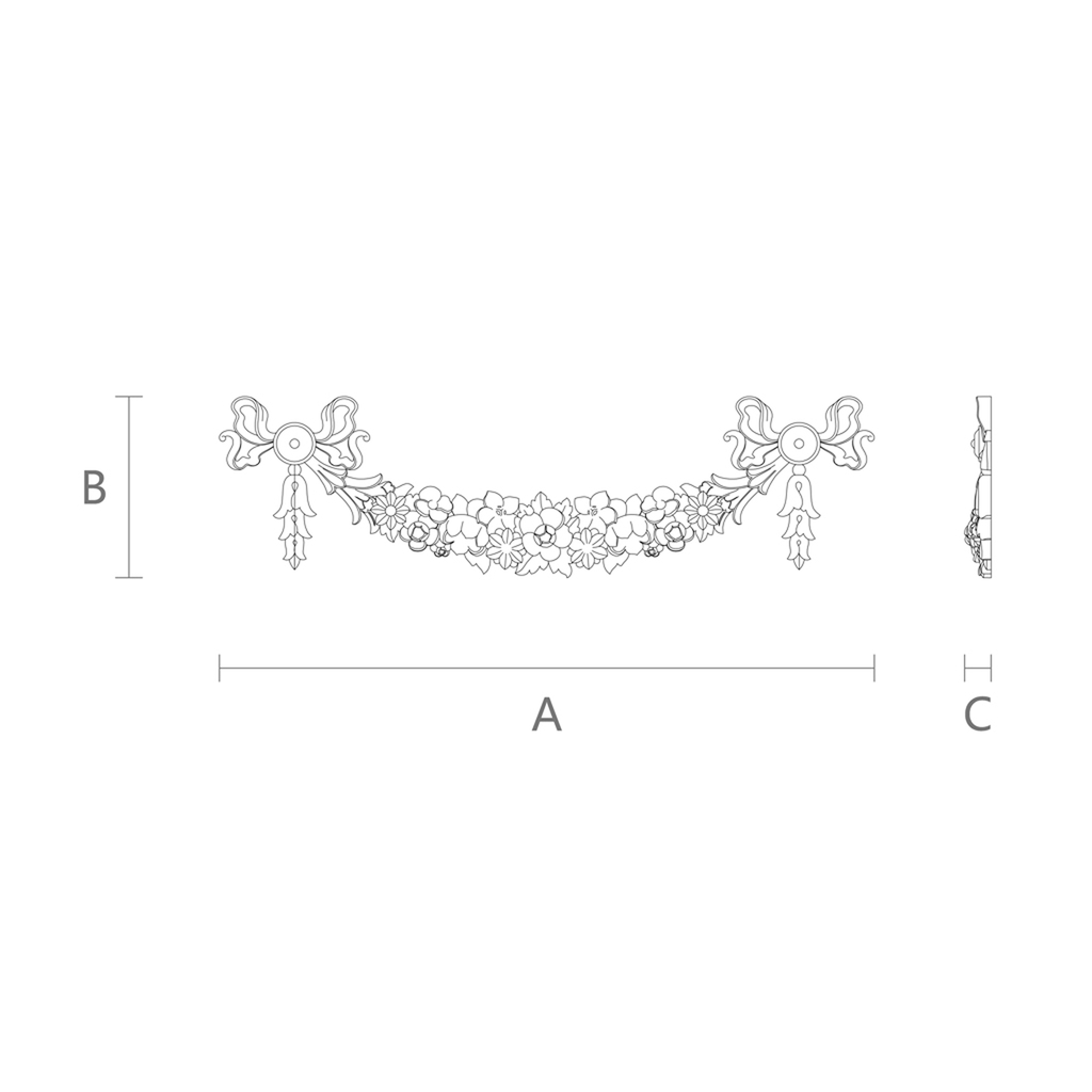 Polyurethane floral swag applique with bells drops