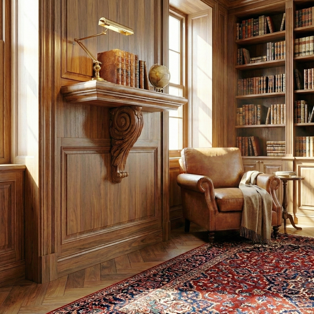 Hardwood large ornate corbel with acanthus leaf Baroque for interior