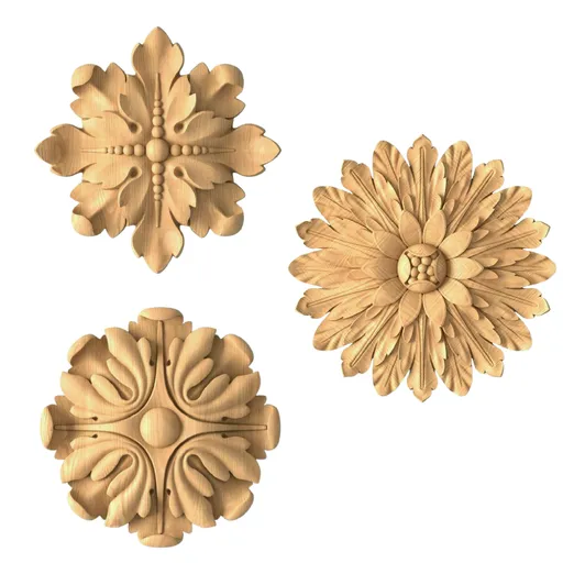 Decorative Wood Rosettes — Carved Oak Appliques for Trim