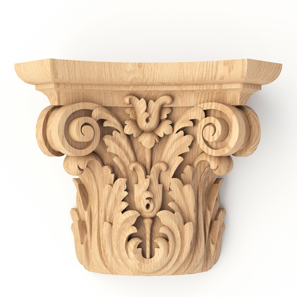 Half-round wooden column capitals for wall decoration