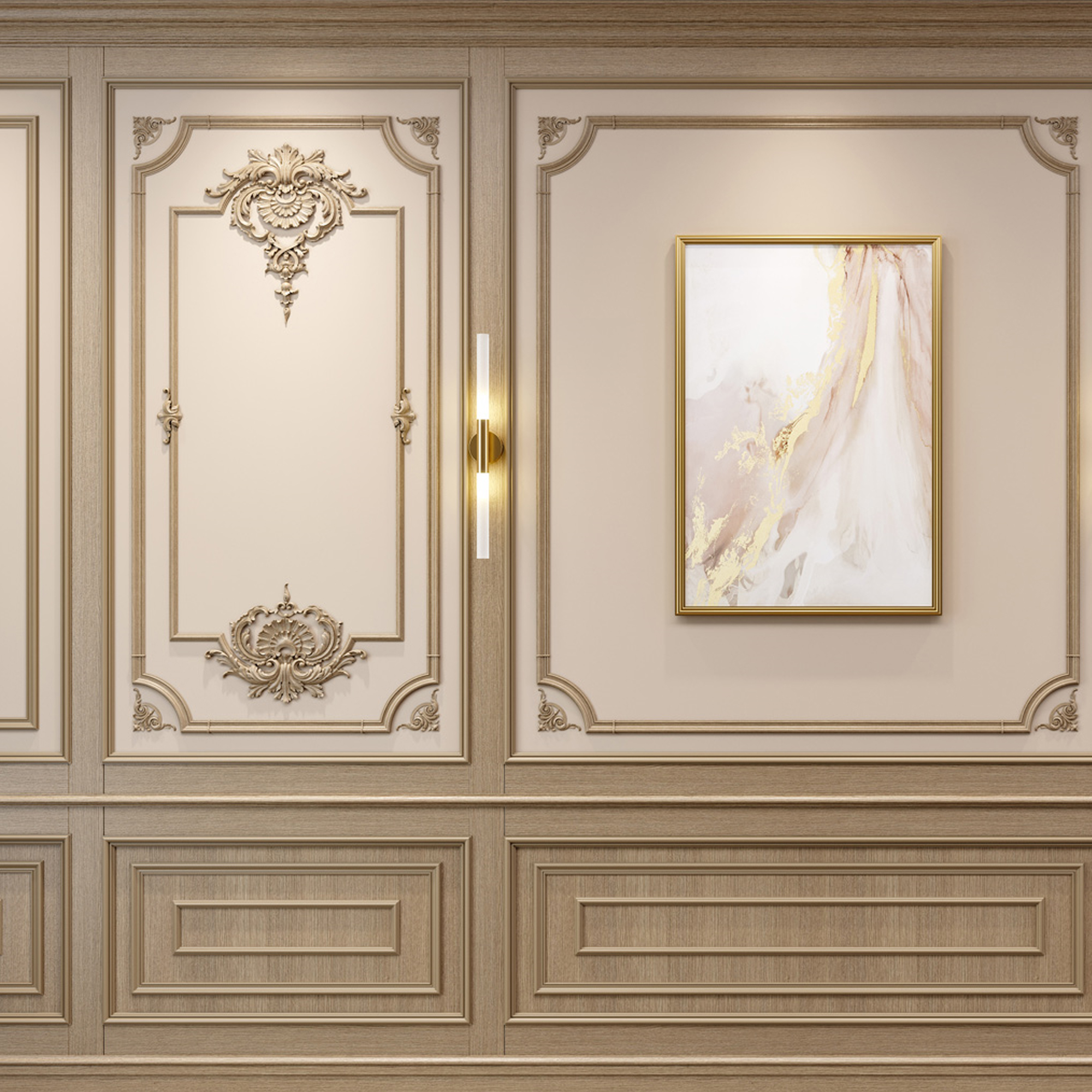 Elegant French Interior Panels with Carved Floral Ornament from Oak