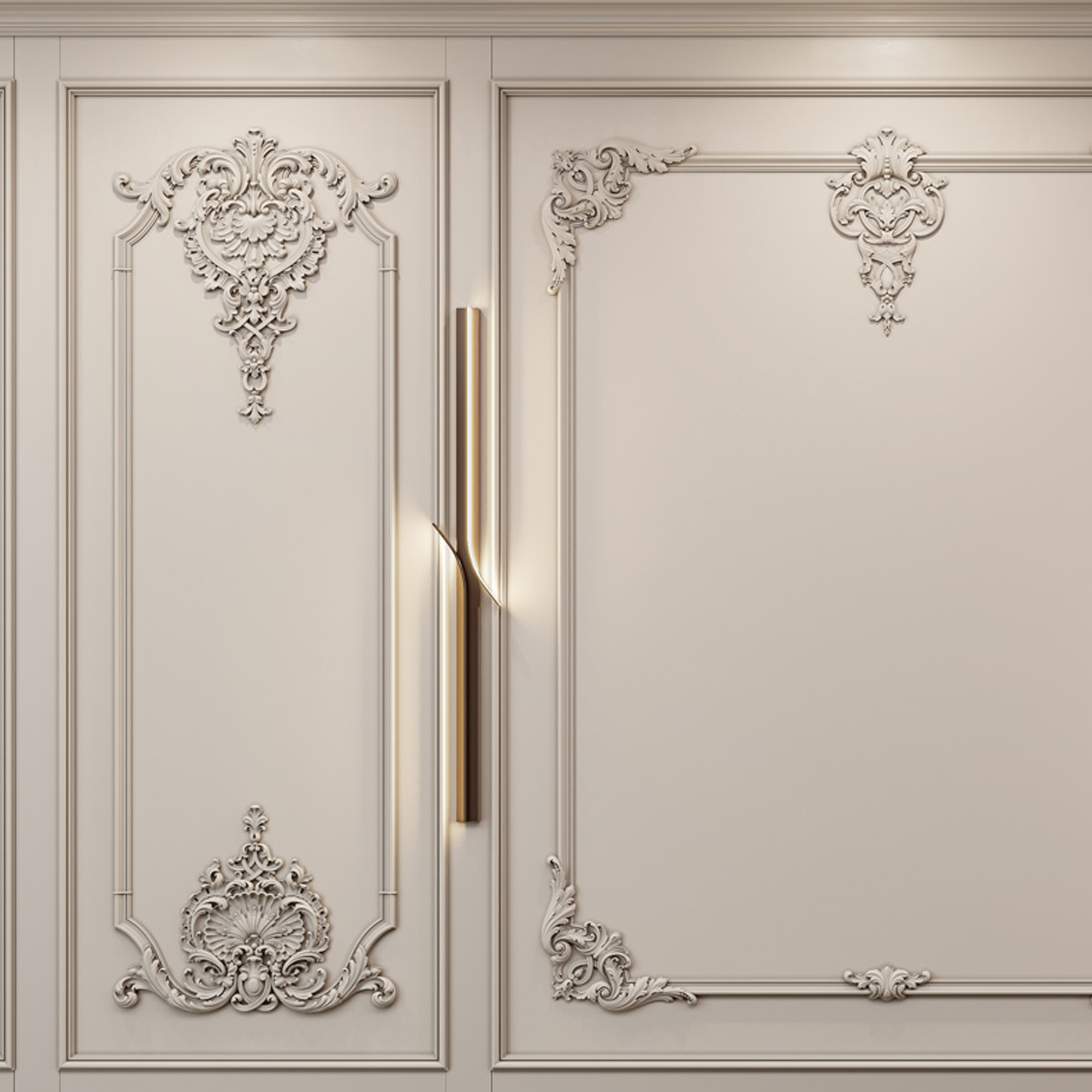 Vintage French Wall Panels with Carved Palmettos and Flowers from Oak