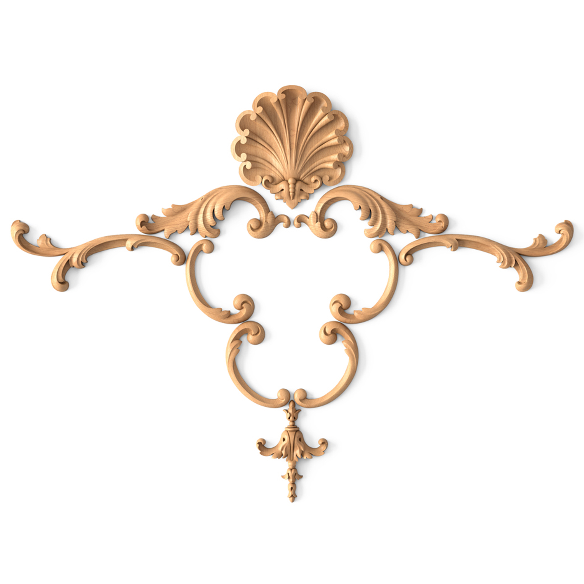 Curled set of wooden linings with elegant center