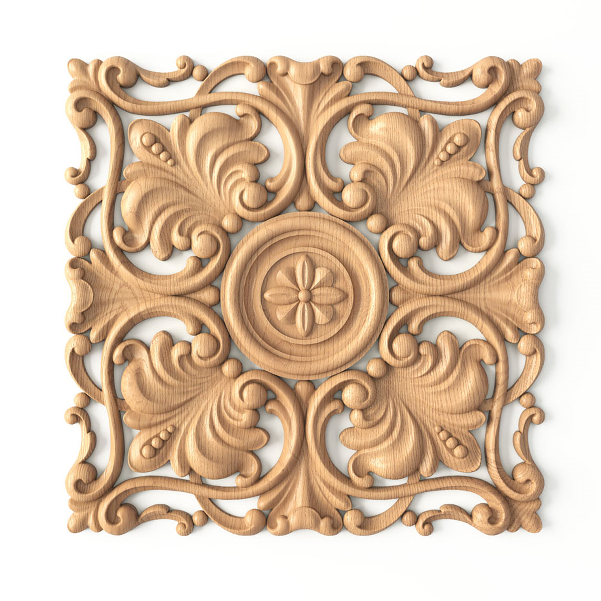 Vintage style beech carved onlay, Pierced floral applique