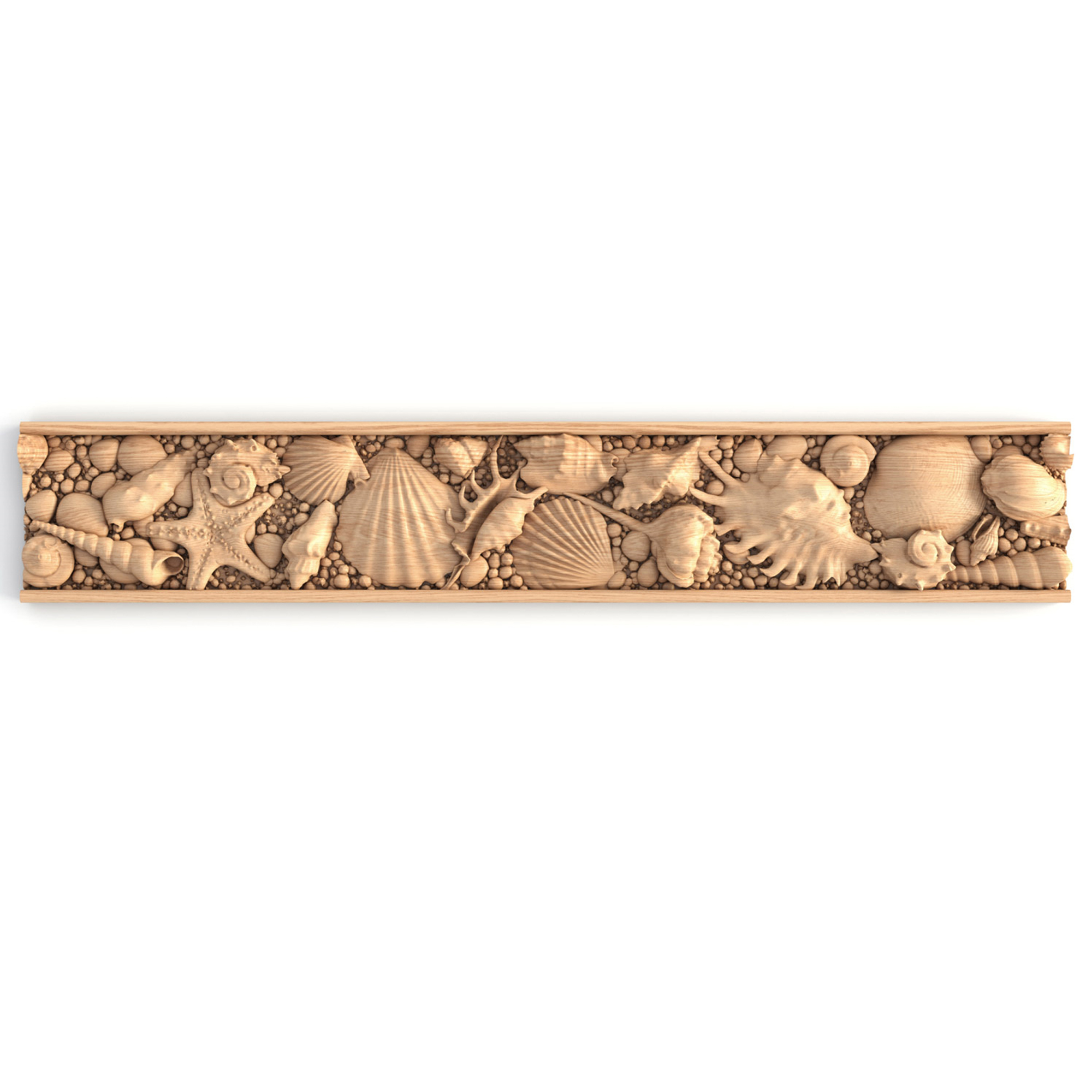 Ornate moulding with seashells ethnic style from oak for interiors
