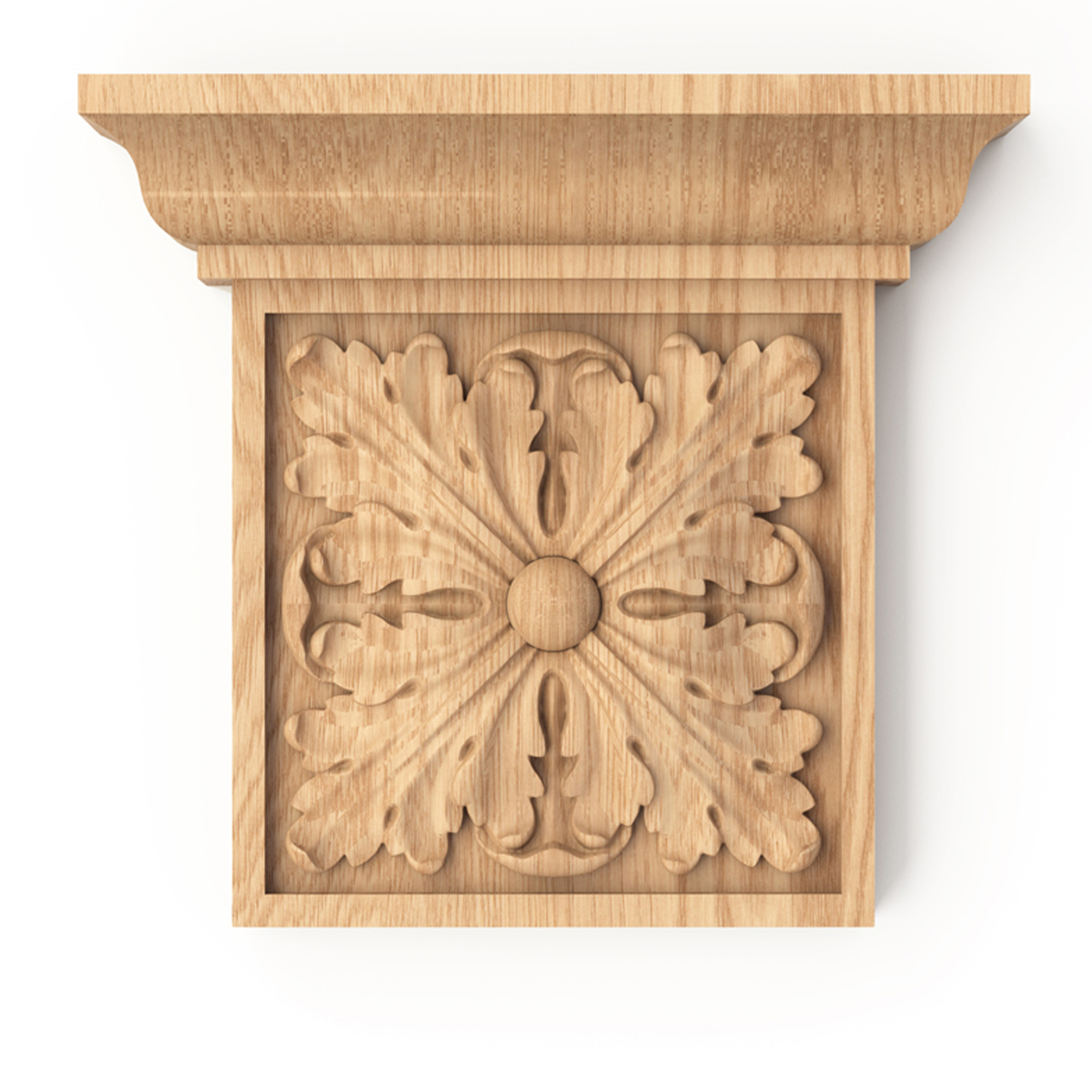 Flat Wood Capital with Acanthus Leaf Rosette at carved-decor.com