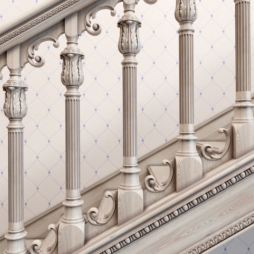 Carved fluted baluster, Classical interior wood baluster