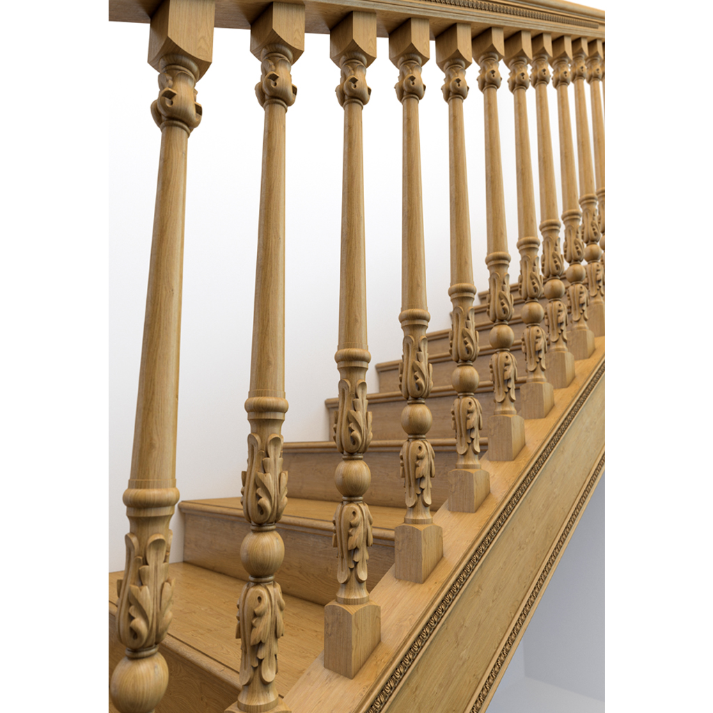 Wooden Staircase Spindles Round with Accanthus Leaves