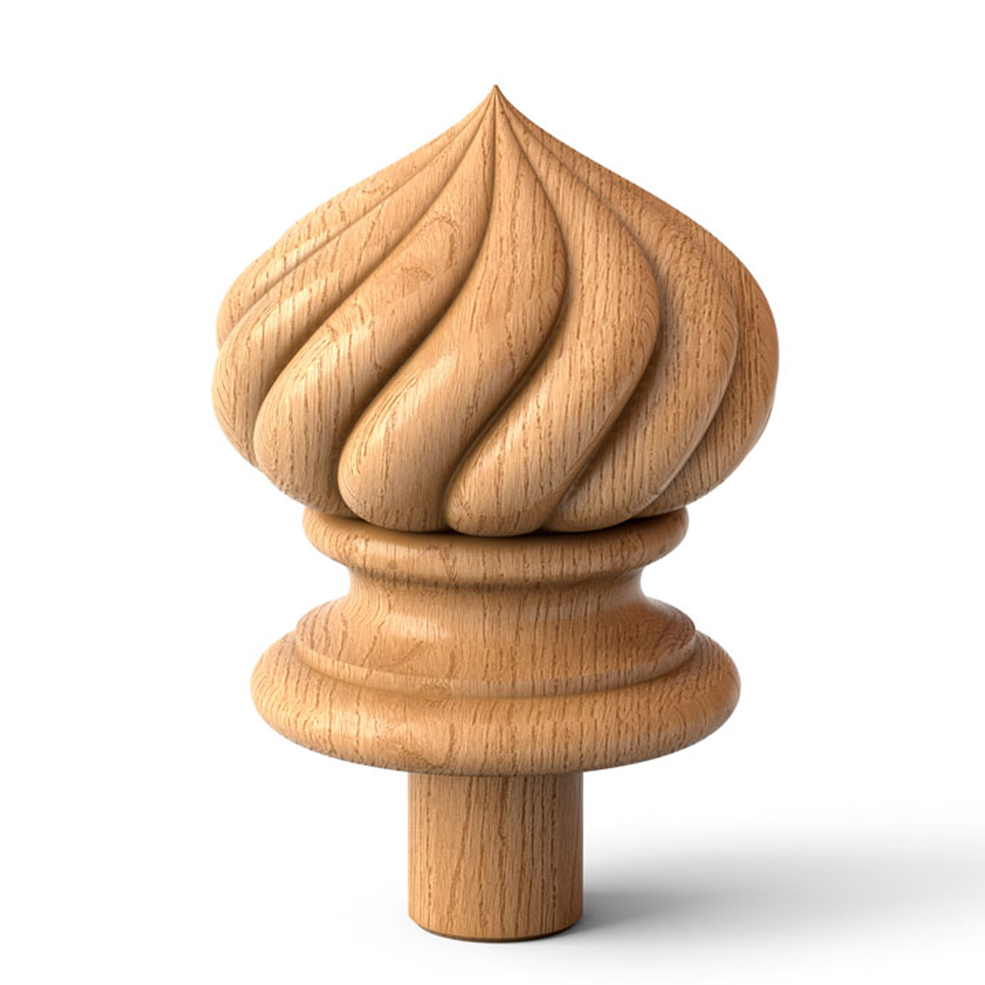 Interior wooden twisted finial, Custom stairs post cap