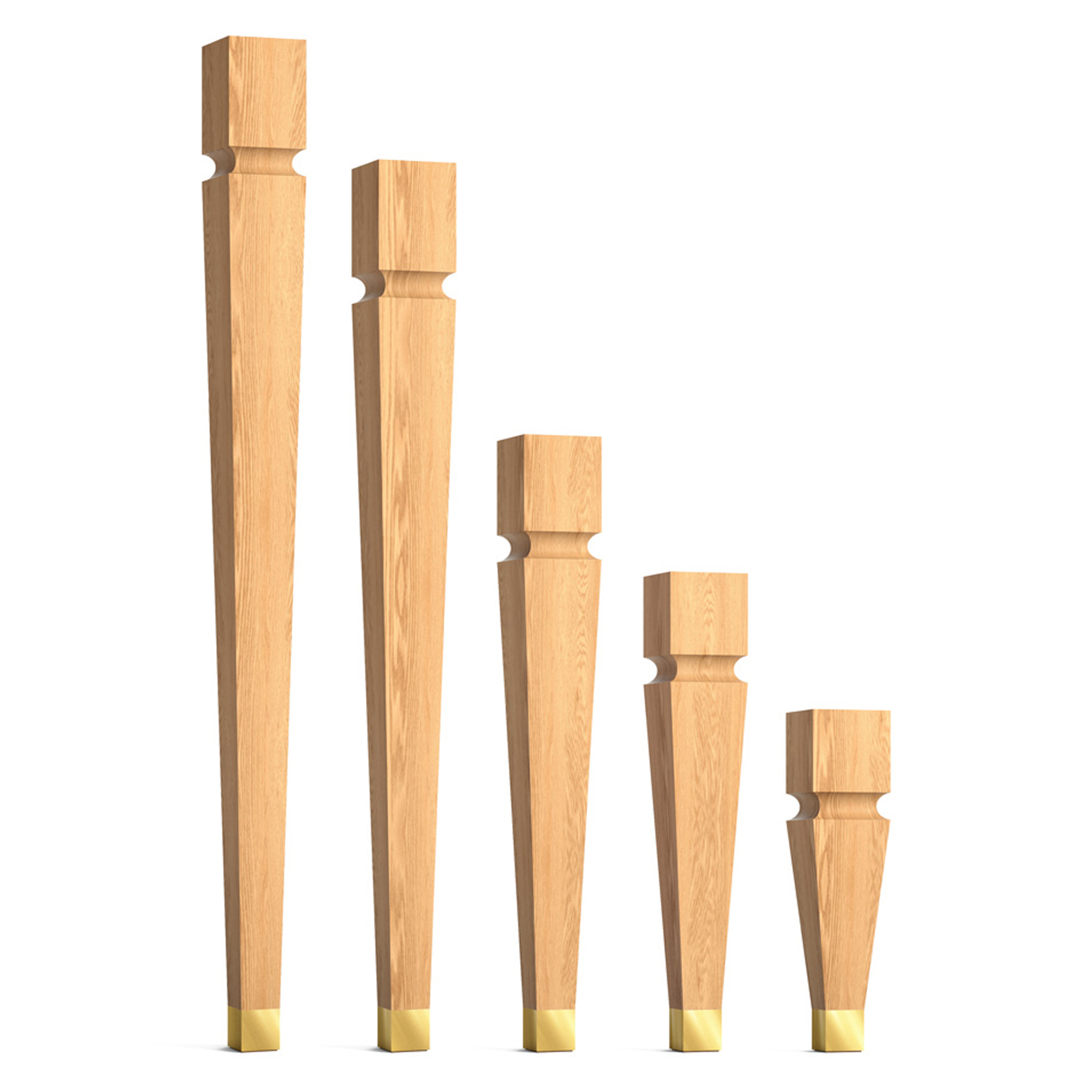 Large tapered custom table legs with gold tips Classic from oak