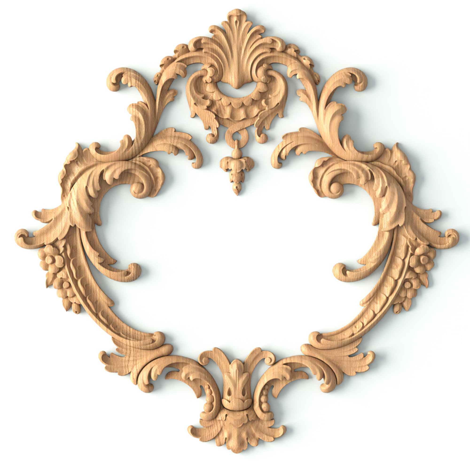 Baroque Wood Frame Applique | Carved Floral Onlay for Furniture
