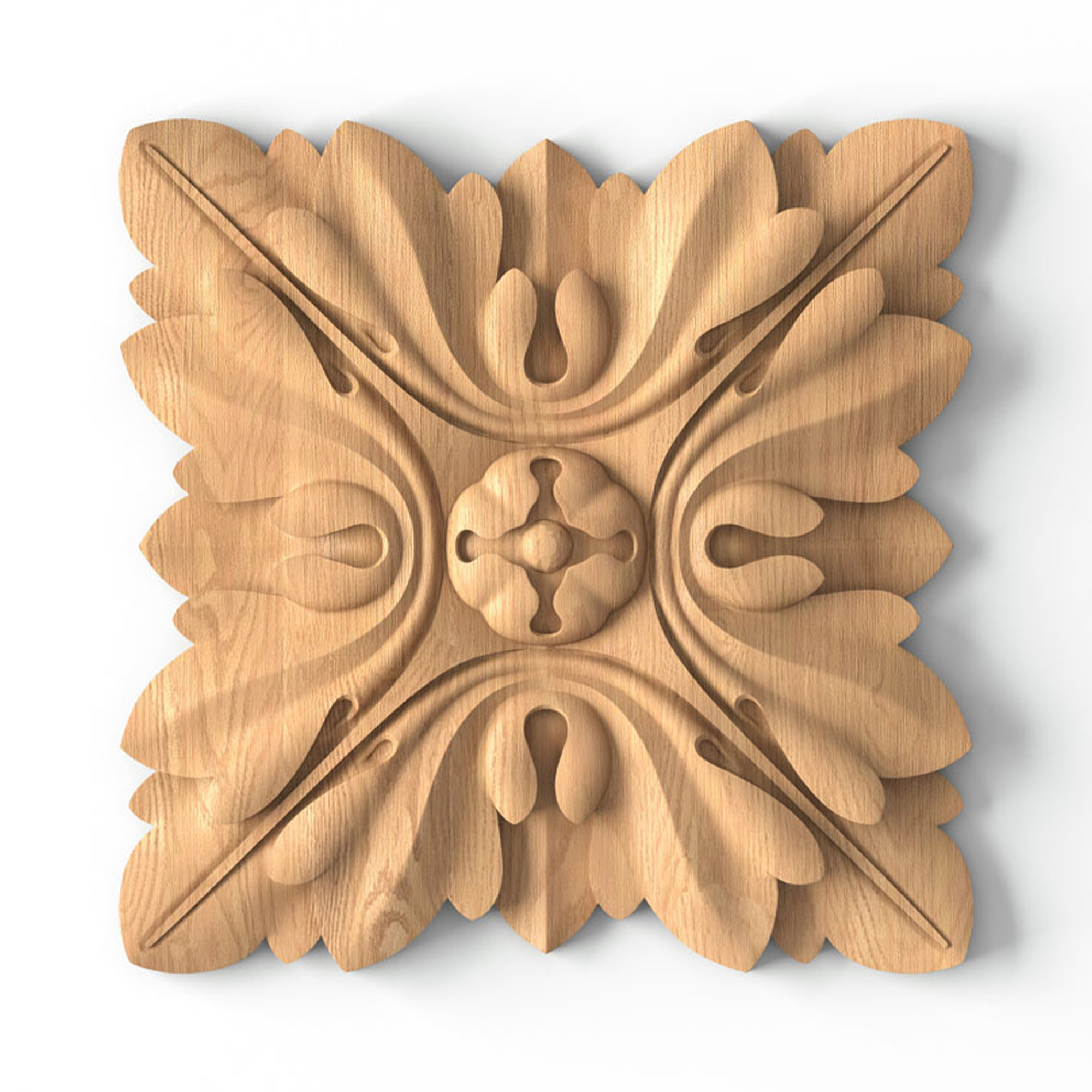 Ornate square rosettes onlay with flower bud for interior decor