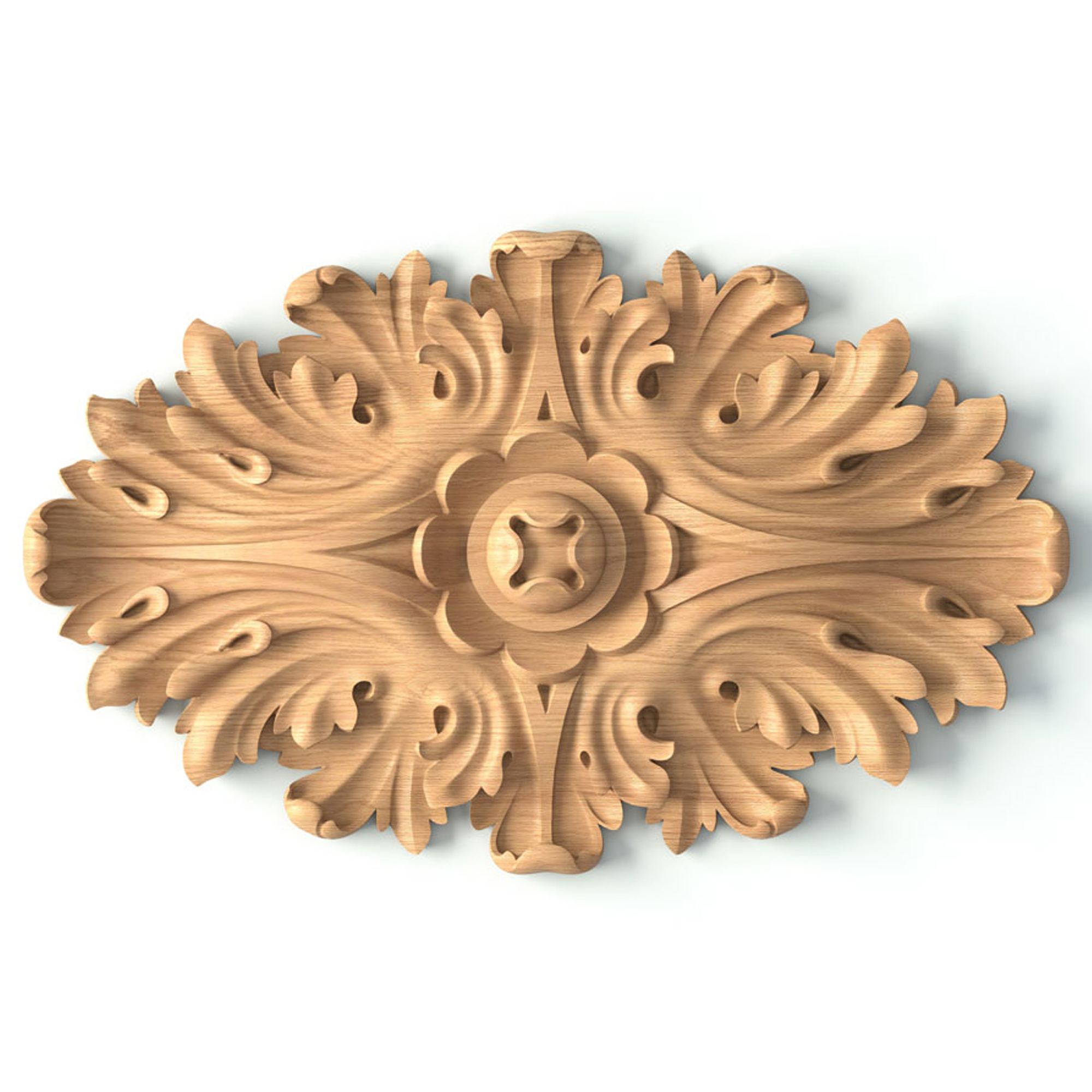 Handcrafted carved rosette oval with acanthus leaves from oak
