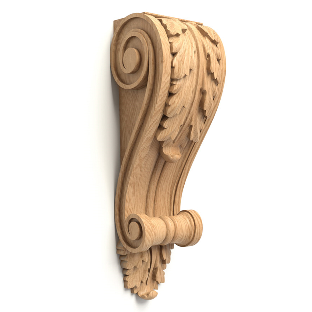 Oak carved wooden brackets for fireplace with acanthus leaf antique