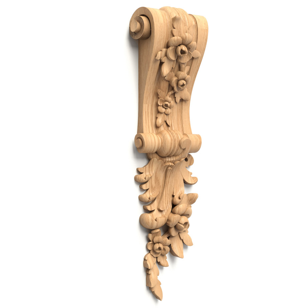 Carved fancy corbel floral Rococo left side from oak