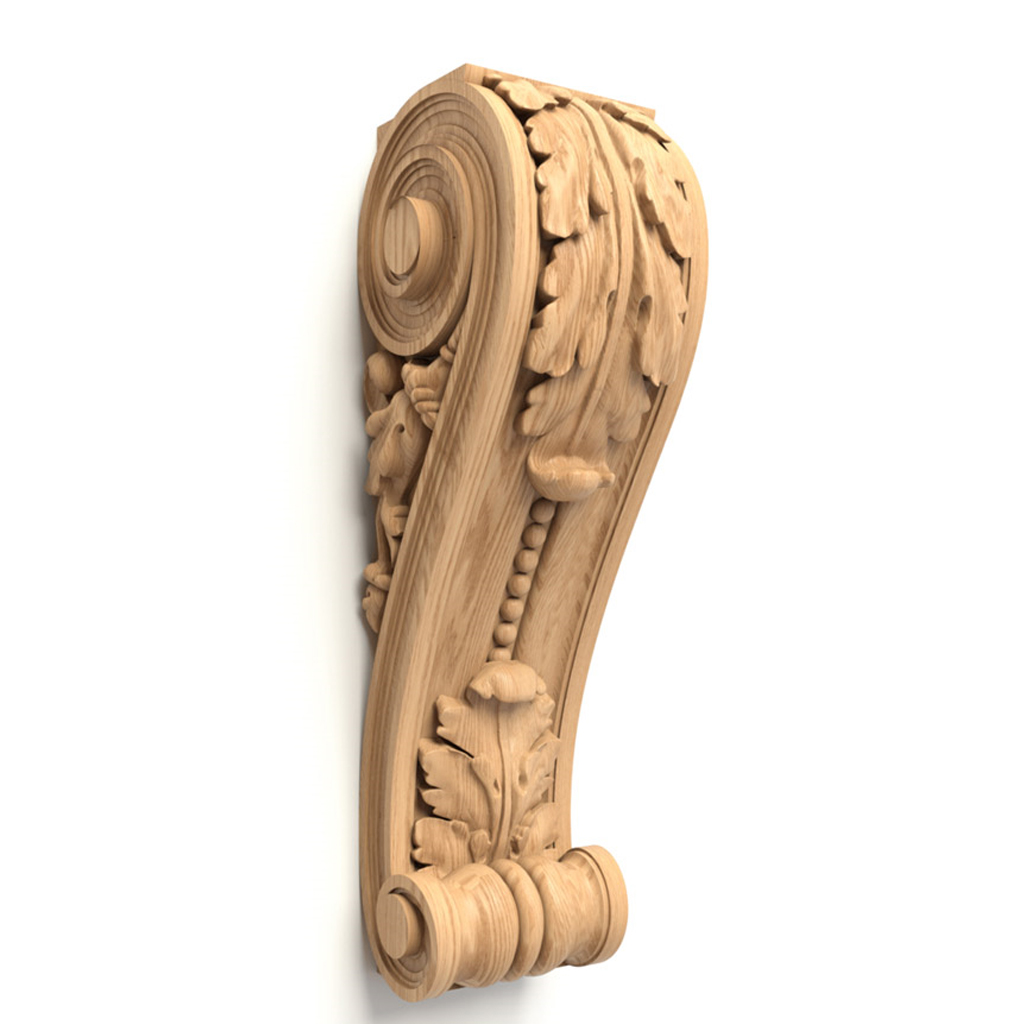 Carved wooden corbel scroll beaded with acanthus leaf Rococo for wall