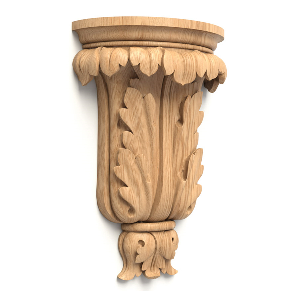 Oak rounded corbel with acanthus leaf Antique custom for interior