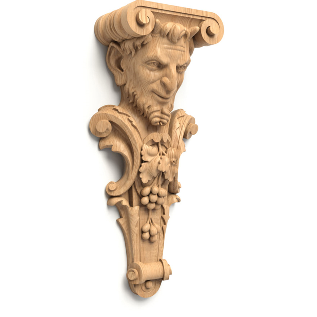 Decorative unique satyr head corbel antique carved from oak