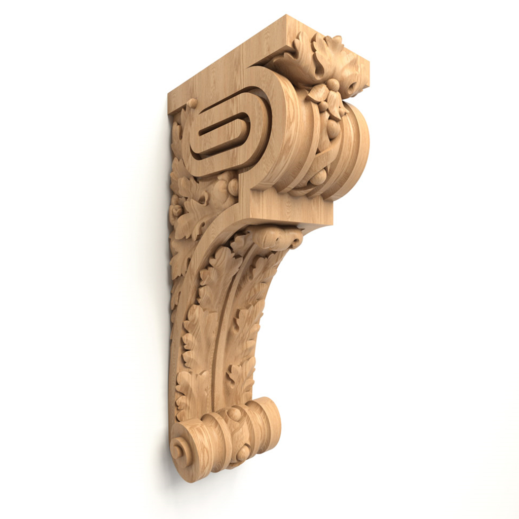 Unique large wood corbels ornate with floral elements from oak