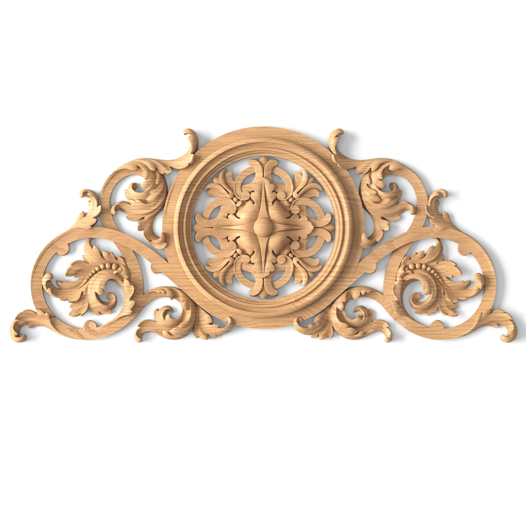 Baroque Floral Wood Center Pediment with Medallion