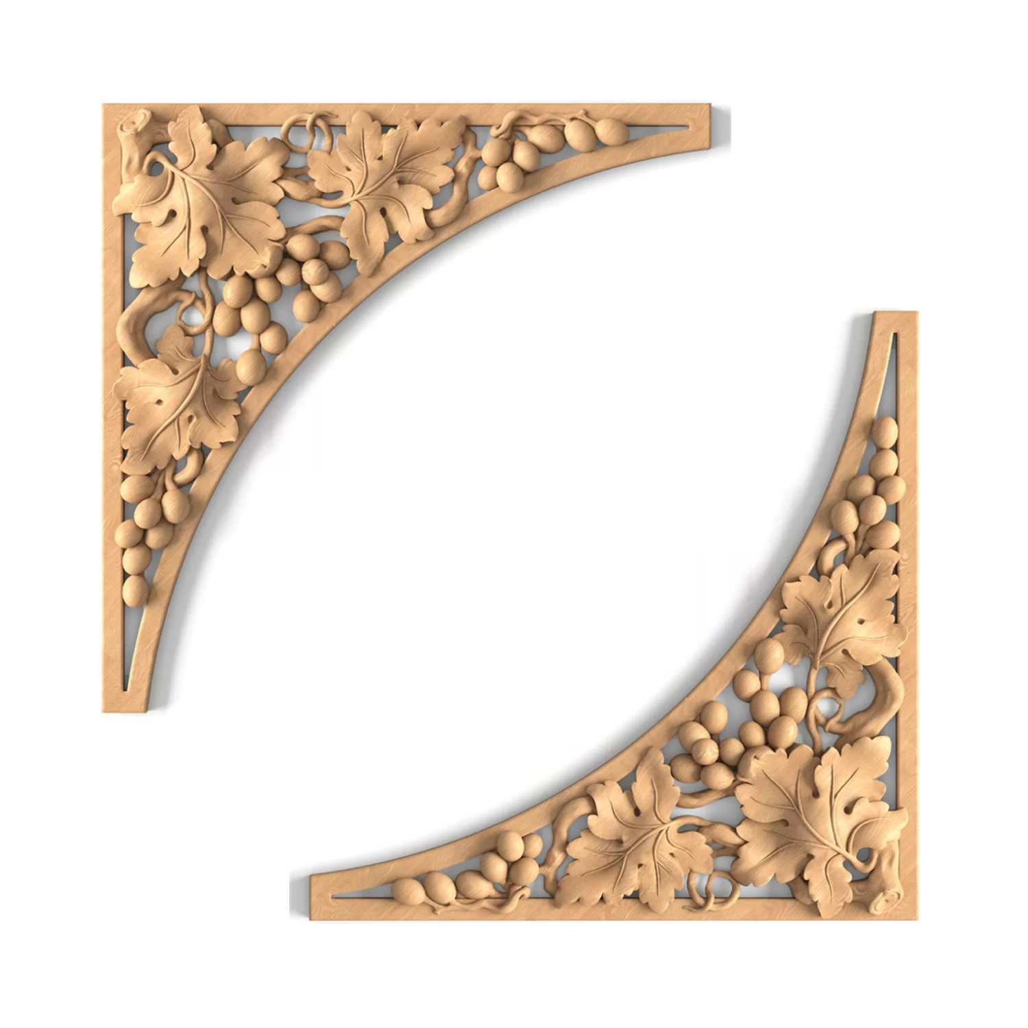Grapevine corner appliques from solid oak