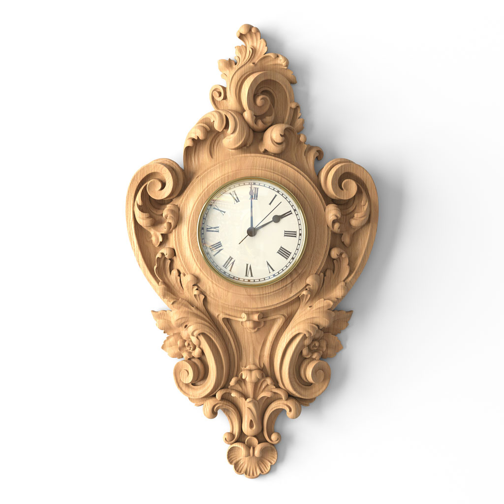 Interior Ornate Carved Wall Clock from Solid Wood