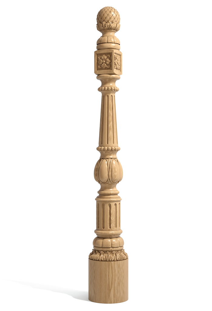 Large round wood stair newel post baroque period with artichoke finial
